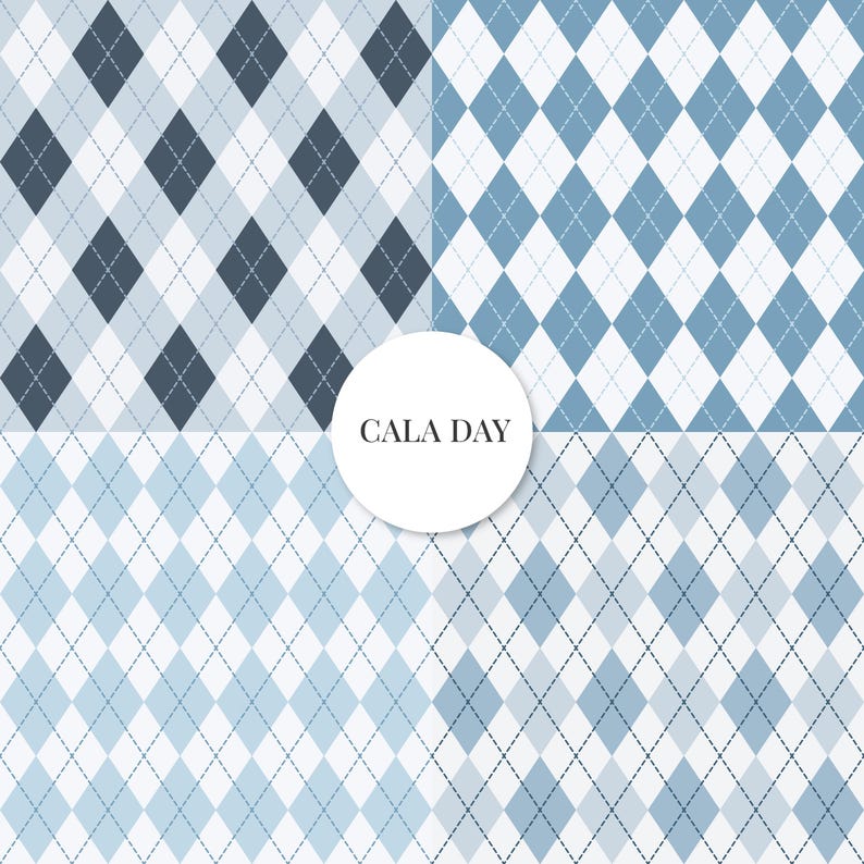 Blue Argyle Digital Paper Pack – 12x12 Seamless Diamond Scrapbook ...