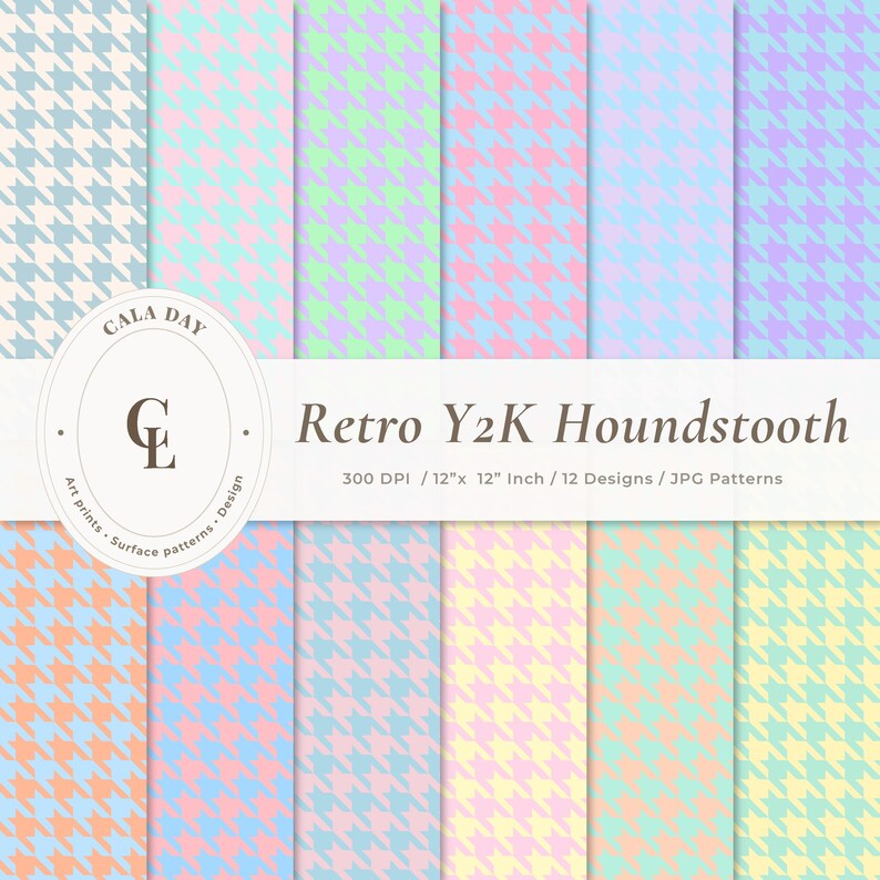 Digital Paper Pack, Scrapbook Paper Pack, Y2K Houndstooth Pattern ...