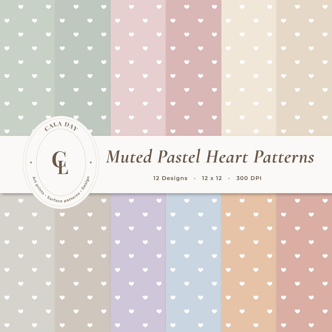 Muted Pastel Heart Seamless Pattern Digital Paper Pack – 12 Designs ...
