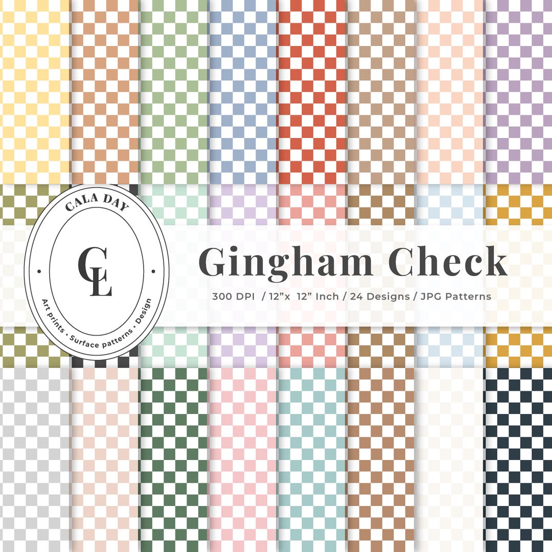 Gingham Check Digital Paper Pack: Vintage Scrapbook Patterns (12x12 ...