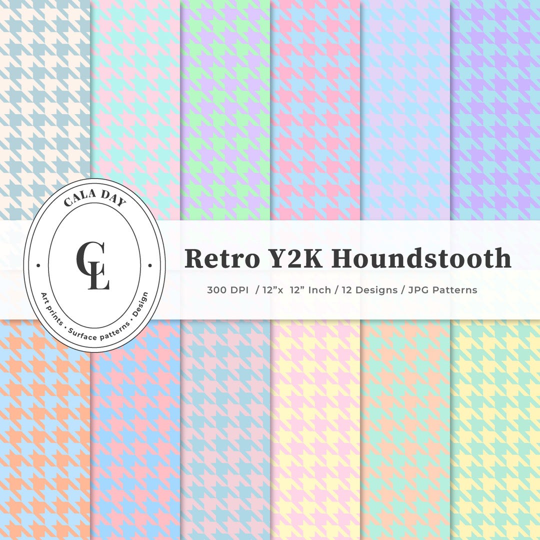 Y2K Houndstooth Digital Paper Pack (no AI) – Pastel Check Print Set, 12 ...