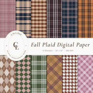 Fall Plaid Seamless Pattern Digital Paper Pack – Tartan Scrapbook ...