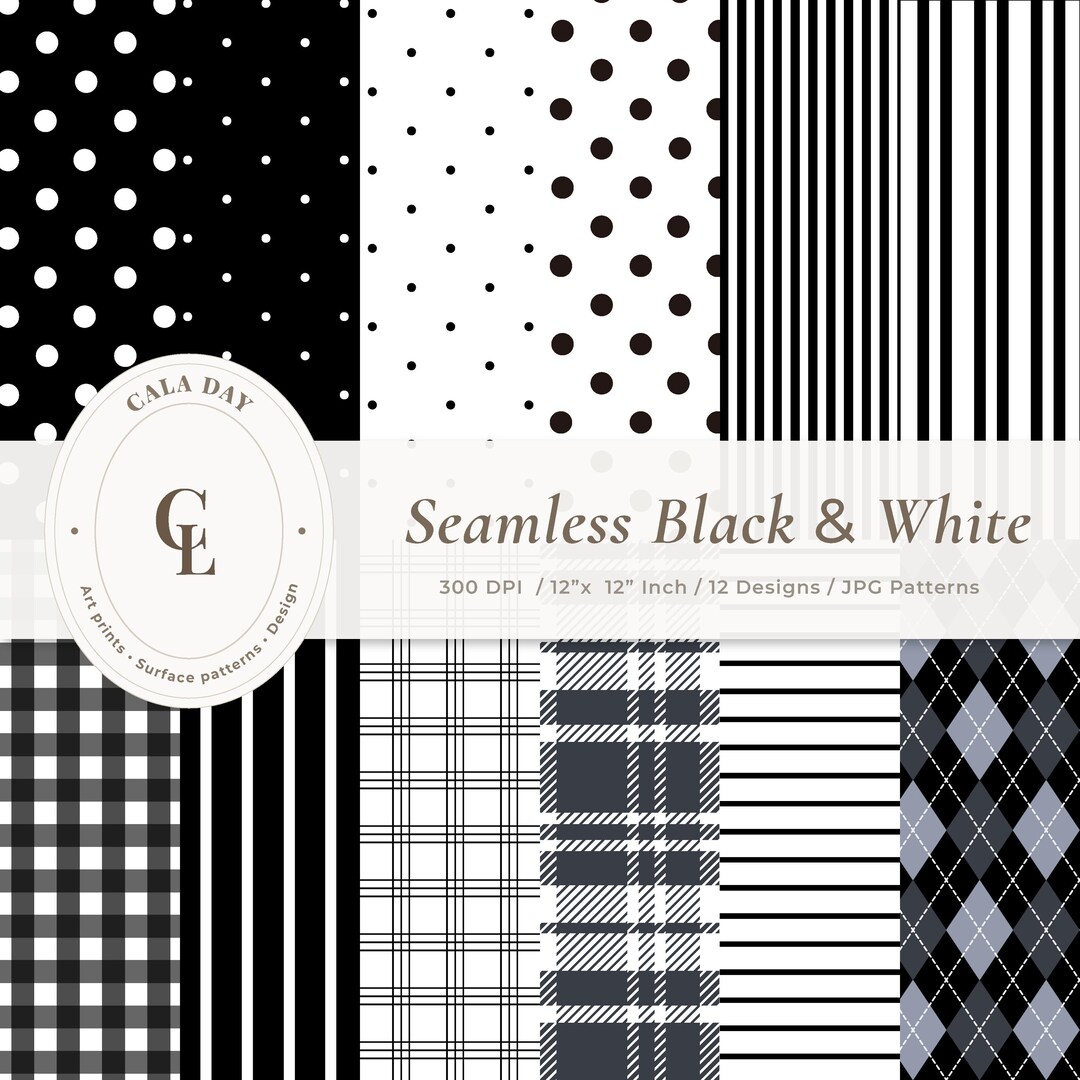 Black and White Seamless Pattern Digital Paper Pack – Monochrome ...