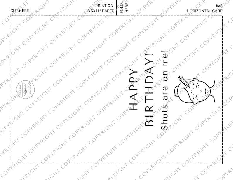 Digital Download Birthday Card Printable Card Birthday Botox Shots