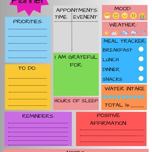Colorful Daily Planner Bundle. Priorities, Appointments, Meal Tracker ...