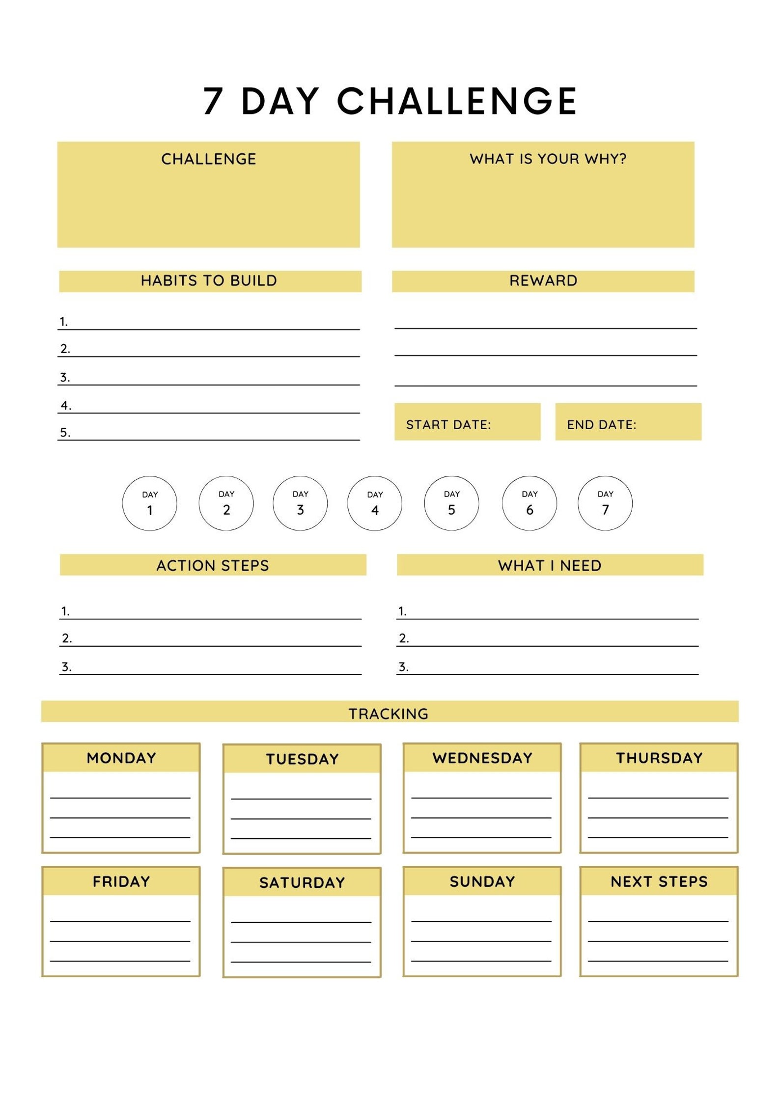 7-day Challenge Planner - Daily To-do, Habit Tracker, Progress Journal ...