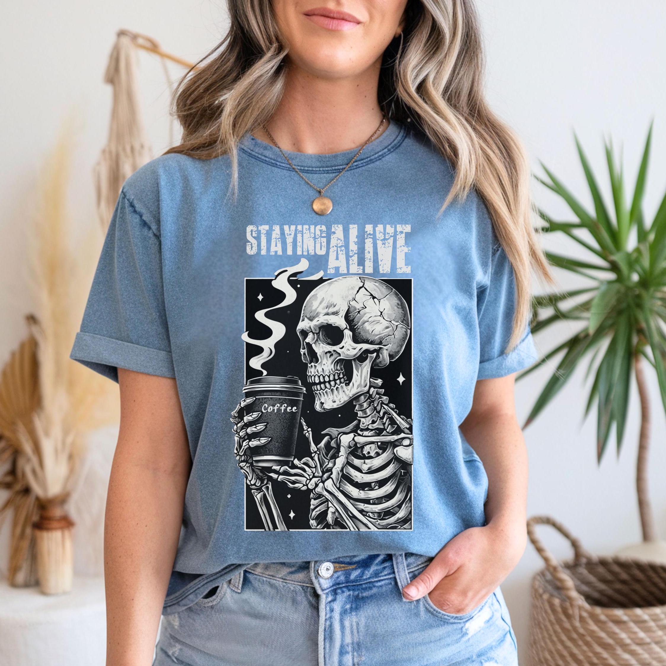 Staying Alive Png, Trendy Coffee Png, Funny Skeleton Png, Coffee Lover ...