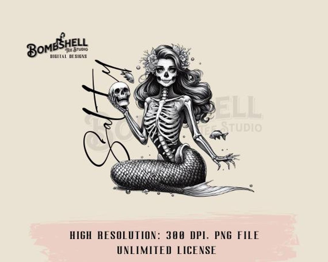 Mermaid Skeleton PNG, Travel Png, Beach Lover Png, Summer Picnics Png ...