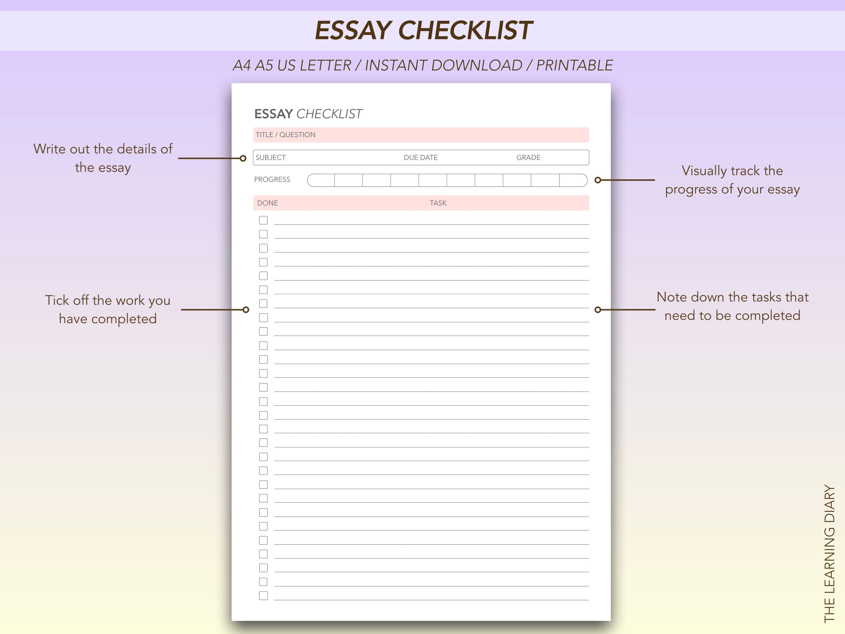 Essay Planner Printable Set: A4, A5 & US Letter (instant Download) - Etsy
