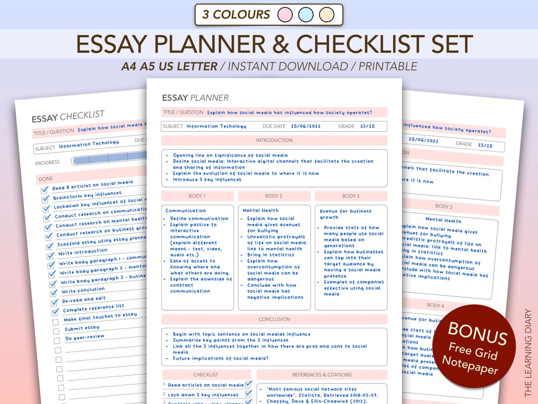 Essay Planner Printable Set: A4, A5 & US Letter (instant Download) - Etsy