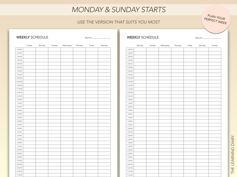 Afdrukbaar weekschema van een half uur: minimalistische planner A4 A5 ...