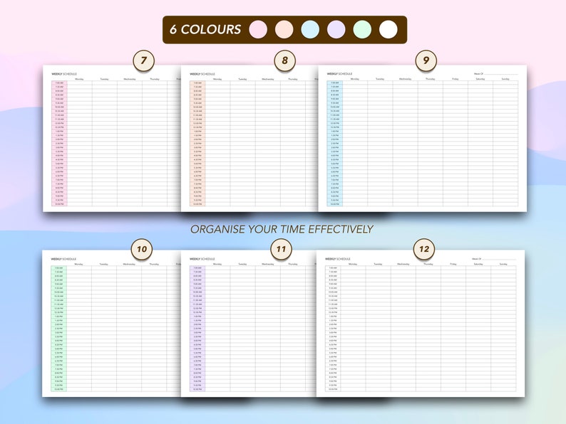 Half Hour Weekly Schedule Colours | Weekly Planner Printable & Digital ...