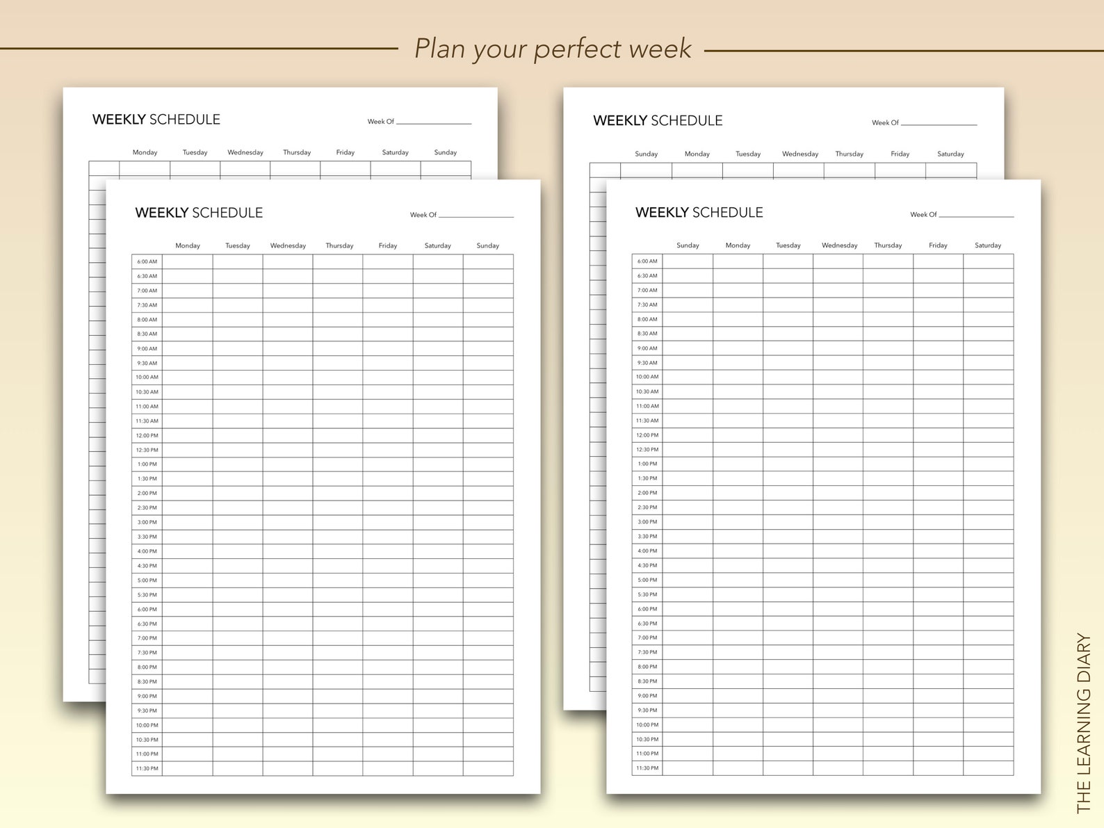 Half Hour Weekly Schedule Printable: Minimalist Planner A4 A5 US Letter ...