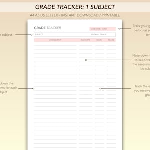 Simple Grade Tracker Set Printable | Gradesheet Template | Results ...