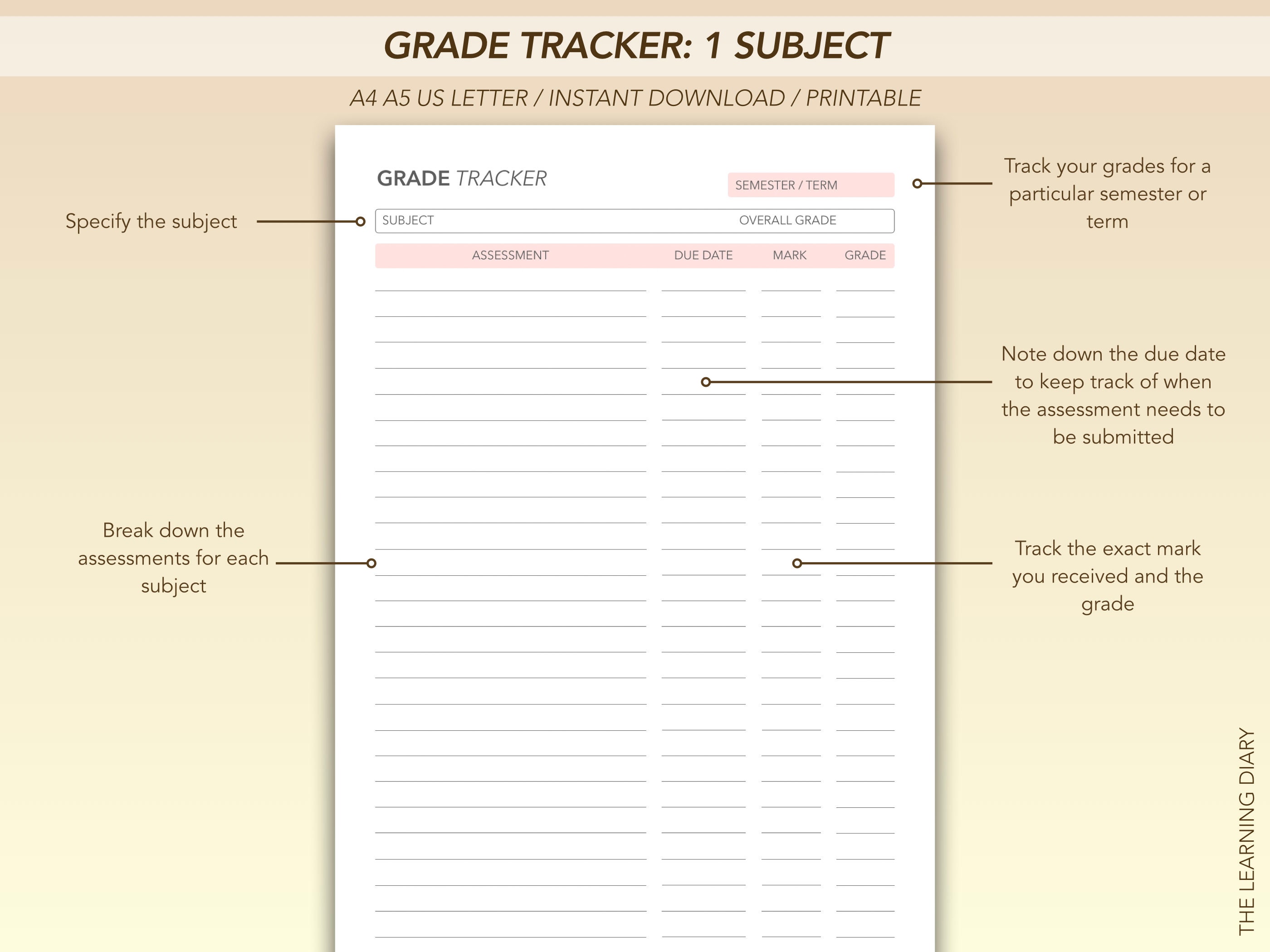Simple Grade Tracker Set Printable | Gradesheet Template | Results ...
