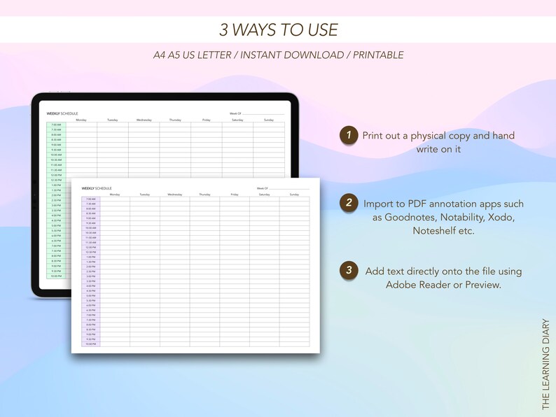 Half Hour Weekly Schedule Colours | Weekly Planner Printable & Digital ...