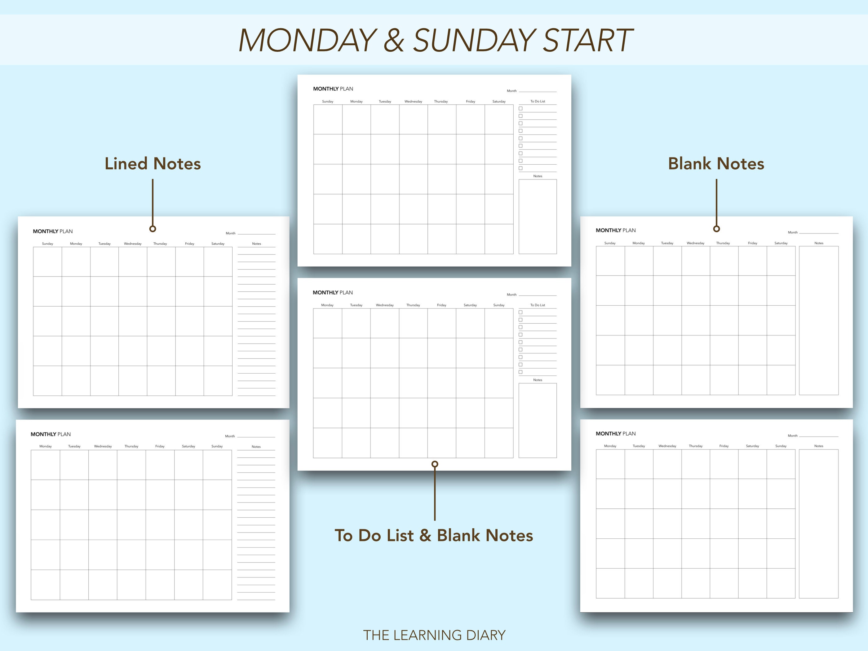 Undated Monthly Planner Set Monthly Calendar Overview With Notes ...