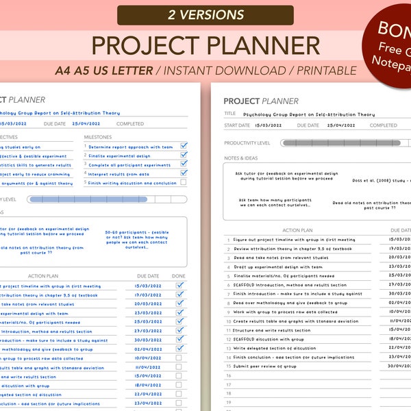 Project Planner Printable - Etsy