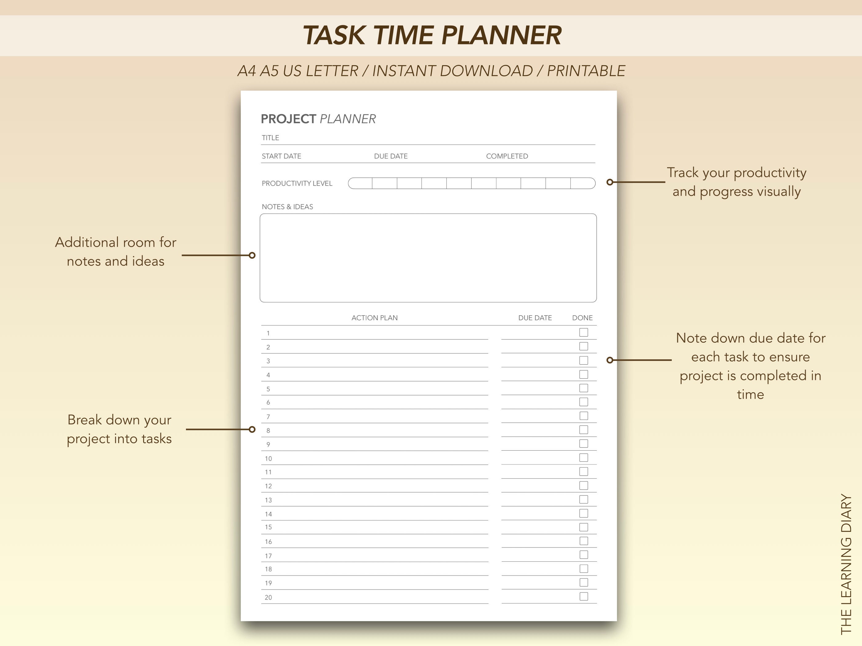 Simple Project Planner Printable Productivity Planner Task - Etsy