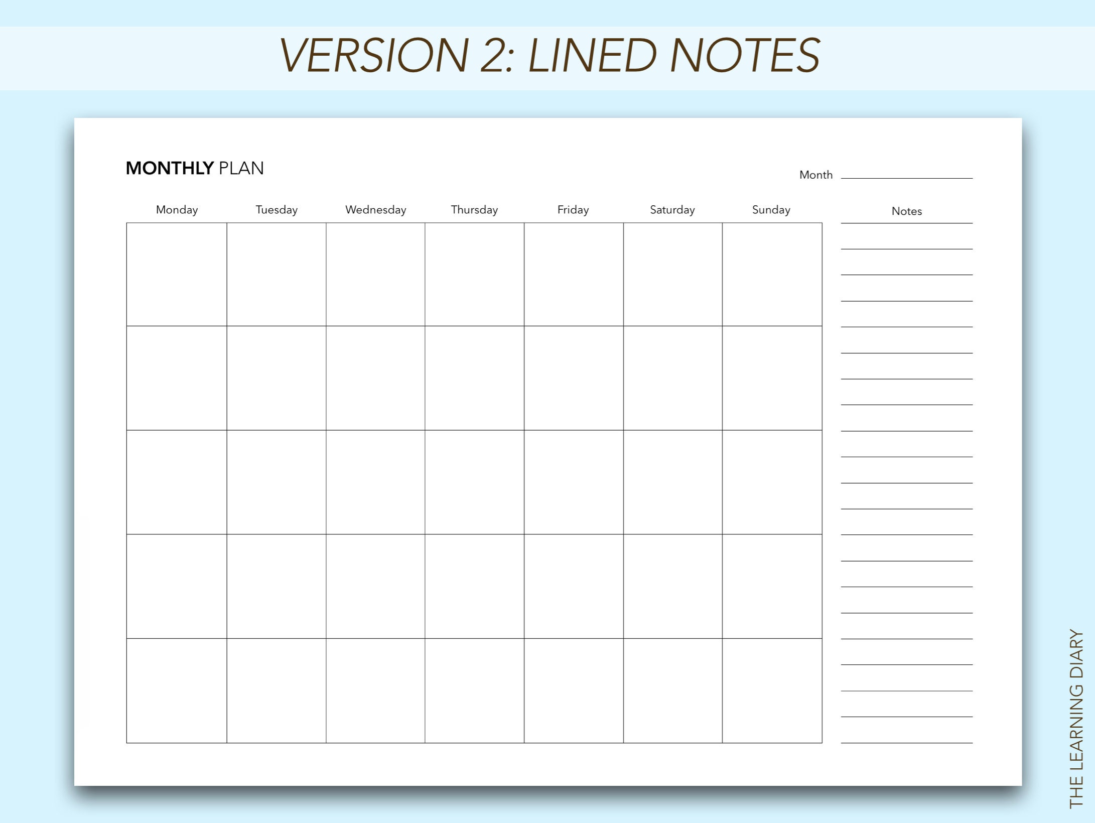 Undated Monthly Planner Set Monthly Calendar Overview With Notes ...
