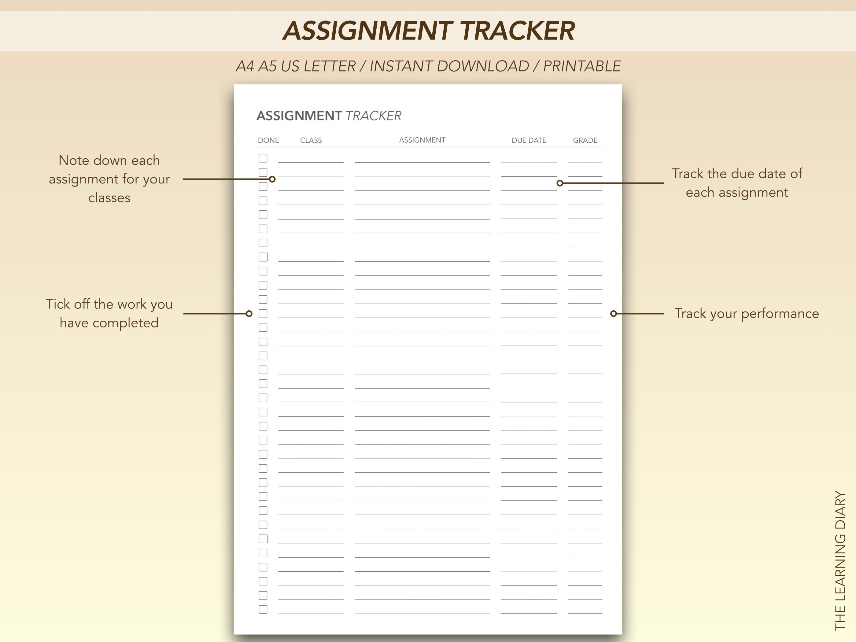 Simple Assignment Planner | Assignment Tracker Printable | Homework ...