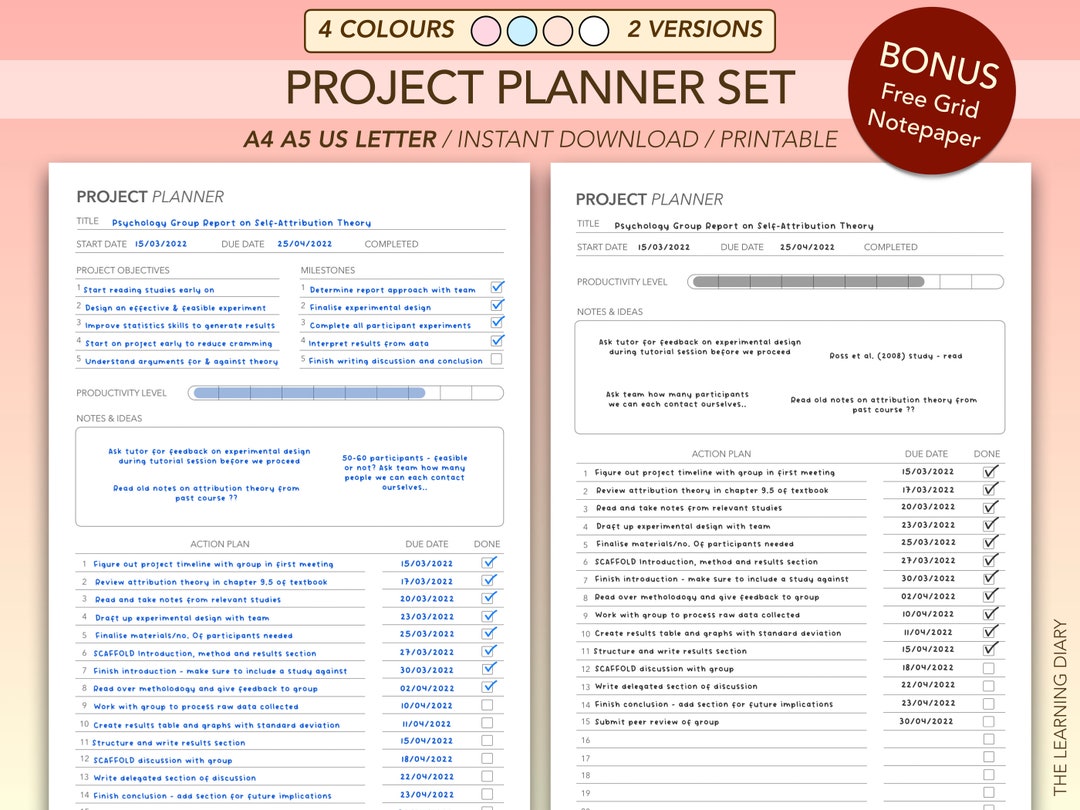 Simple Project Planner Printable | Productivity Planner | Task Tracker ...