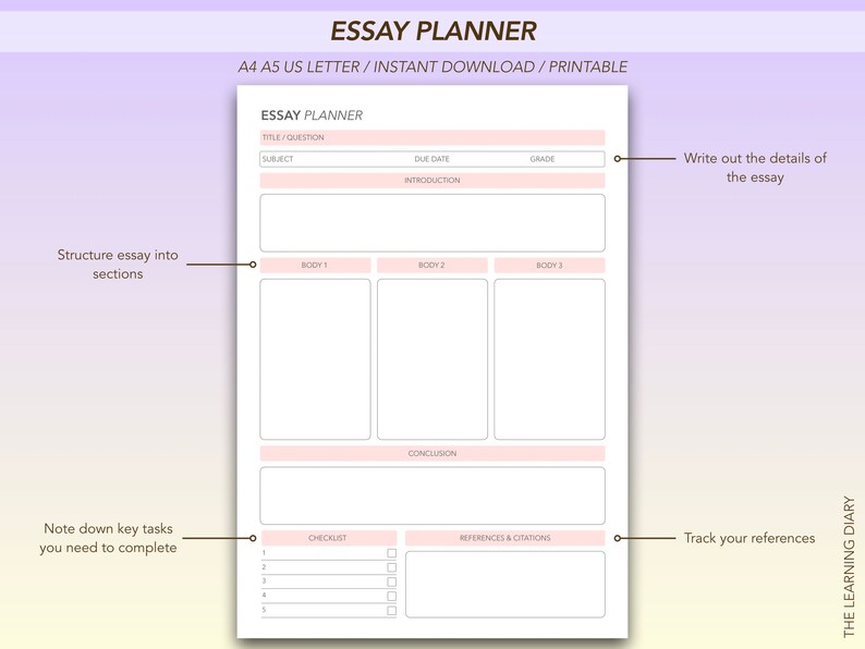 Essay Planner Printable Set: A4, A5 & US Letter (instant Download) - Etsy