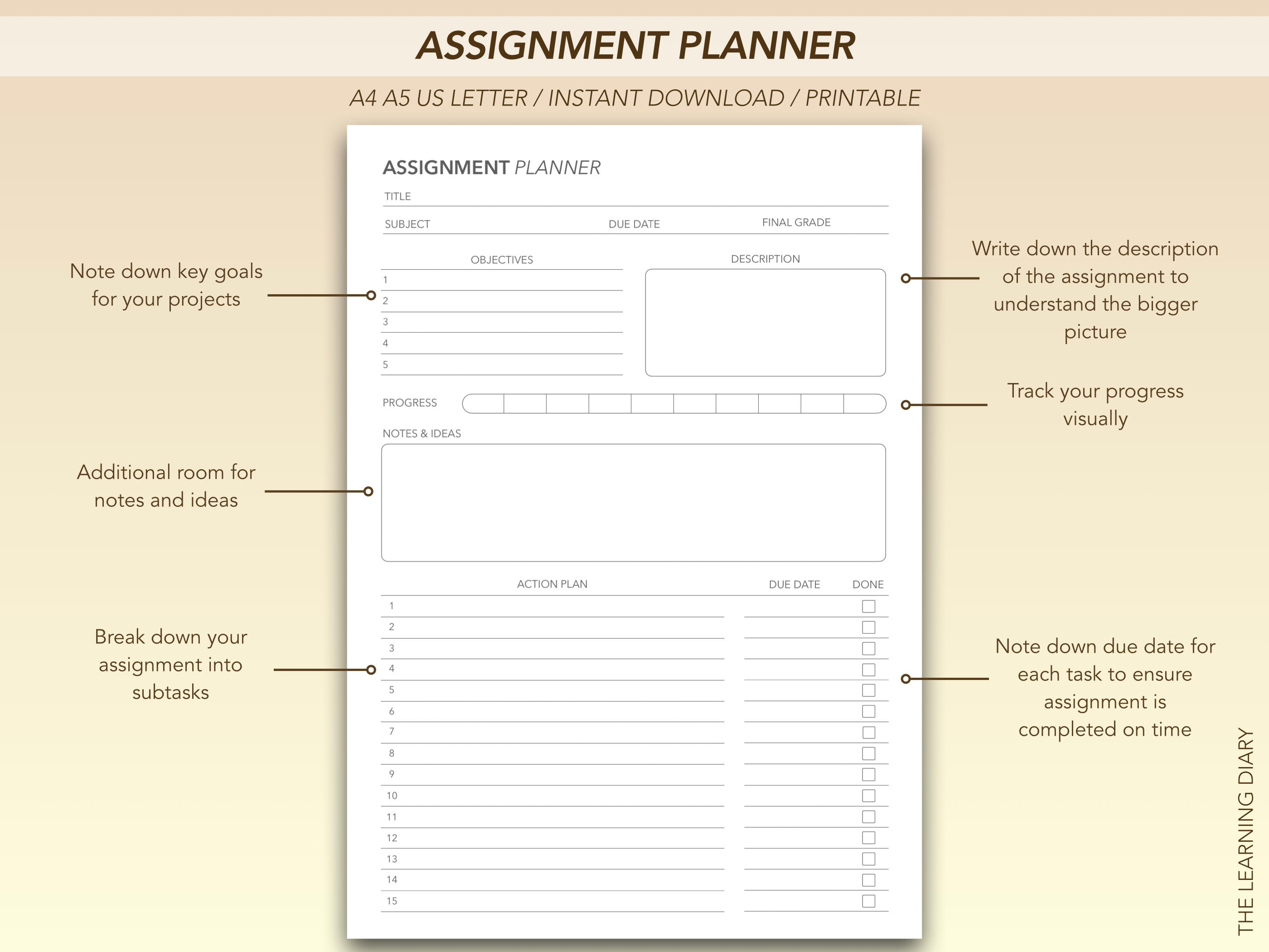Simple Assignment Planner | Assignment Tracker Printable | Homework ...