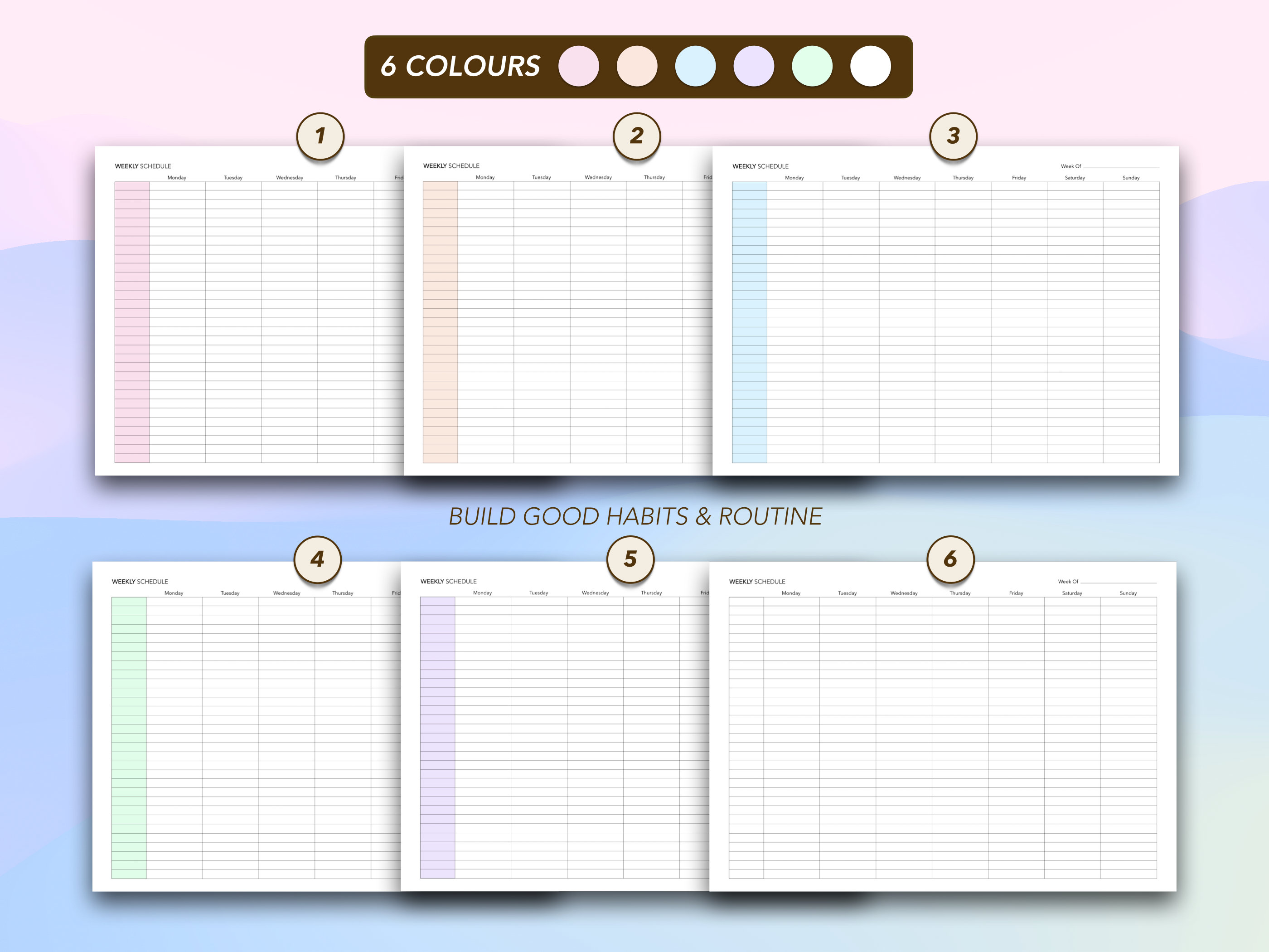 Half Hour Weekly Schedule Colours Weekly Planner Printable & Digital ...