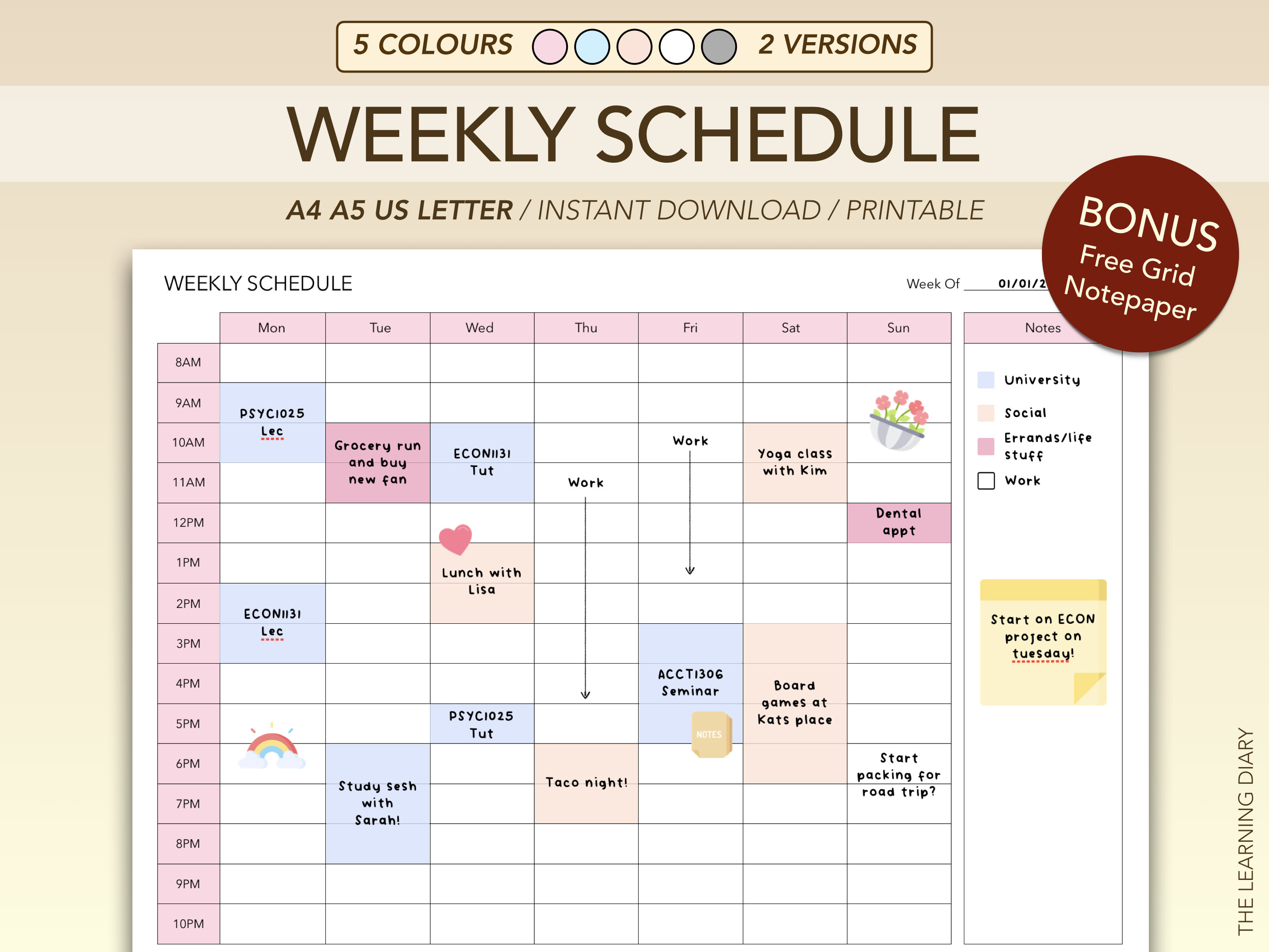 Cute Weekly Schedule Template With Time