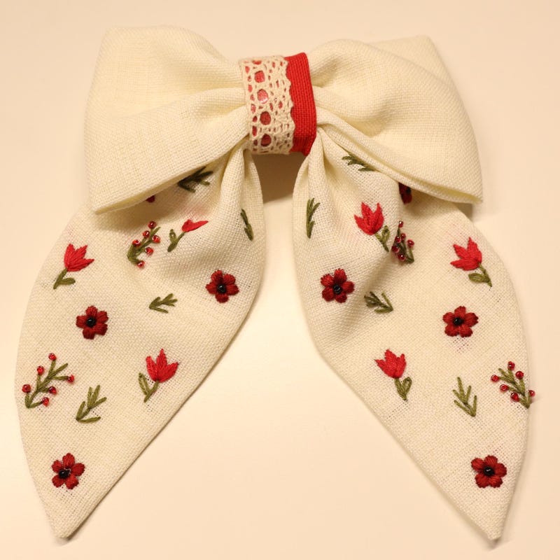 Embroidered Hair Bow - Etsy