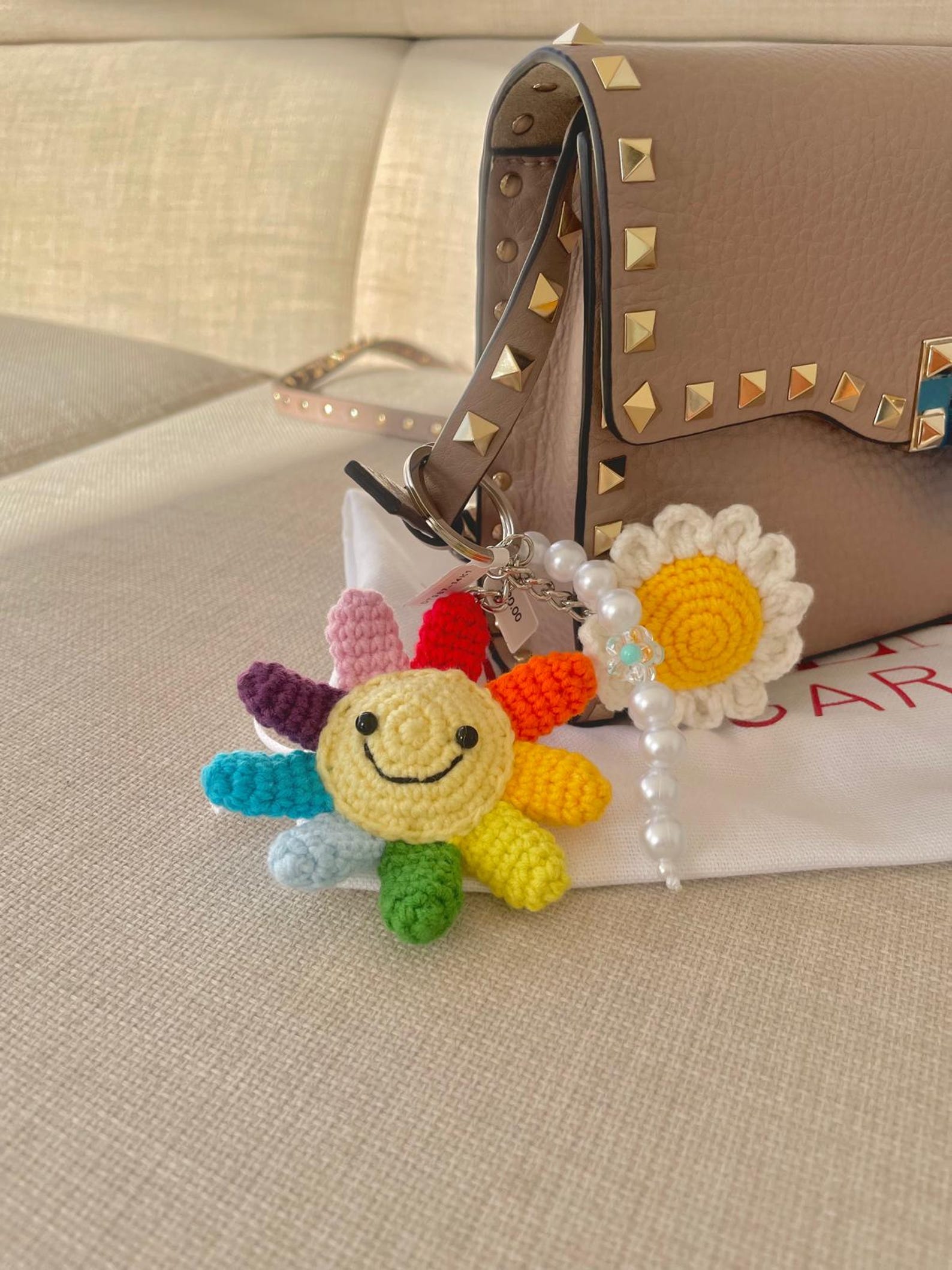 Cute Daisy Flower Keychain, Amigurumi Crochet Keychain, Bag Charm ...