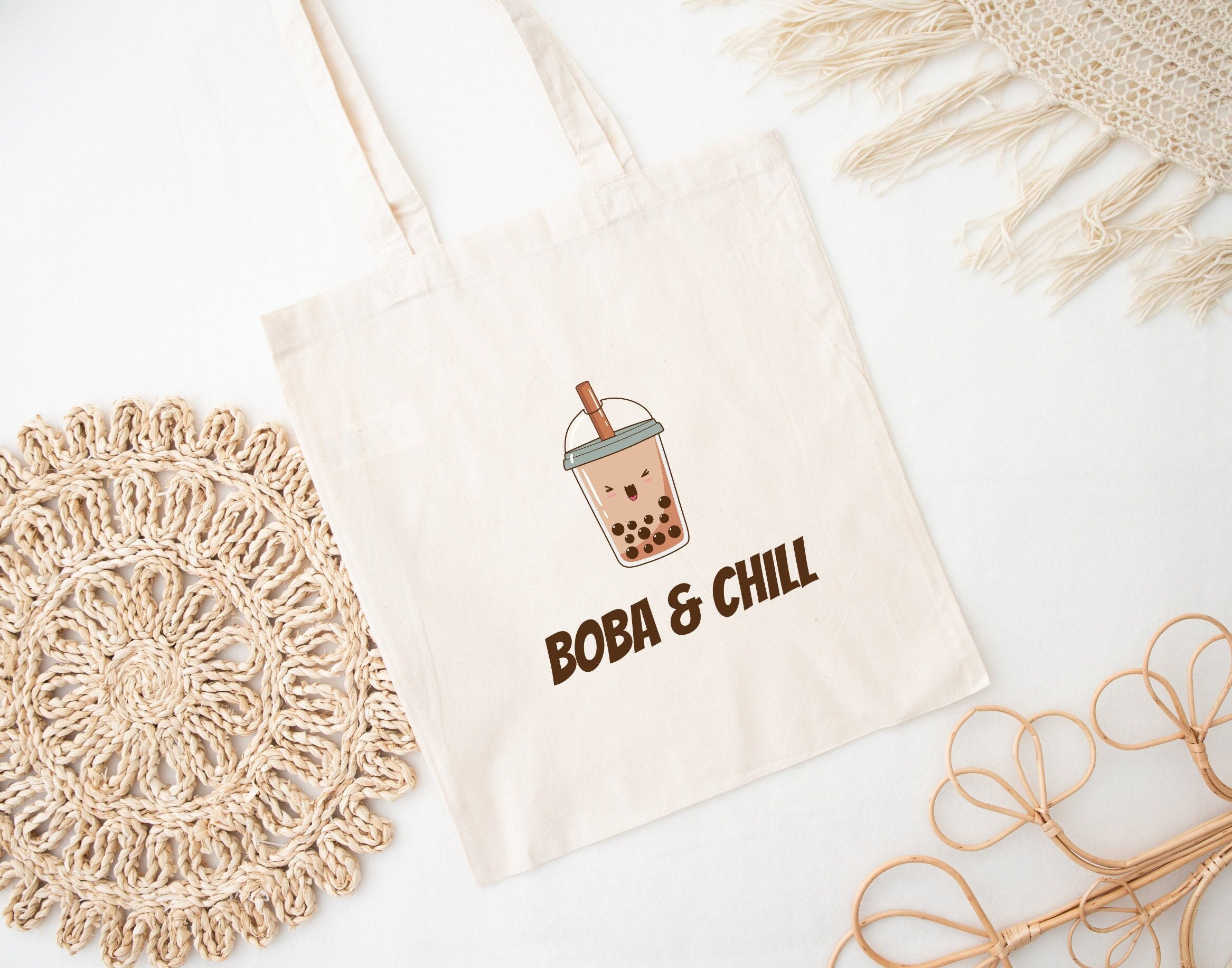 BOBA & CHILL Tote Bag Bubble Tea Tote Bag, Tapioca Milk Tea Lover, I ...