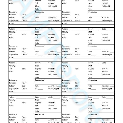 Nursing Report Sheet PCA PCT CNA Med Tech Lpn Nursing - Etsy