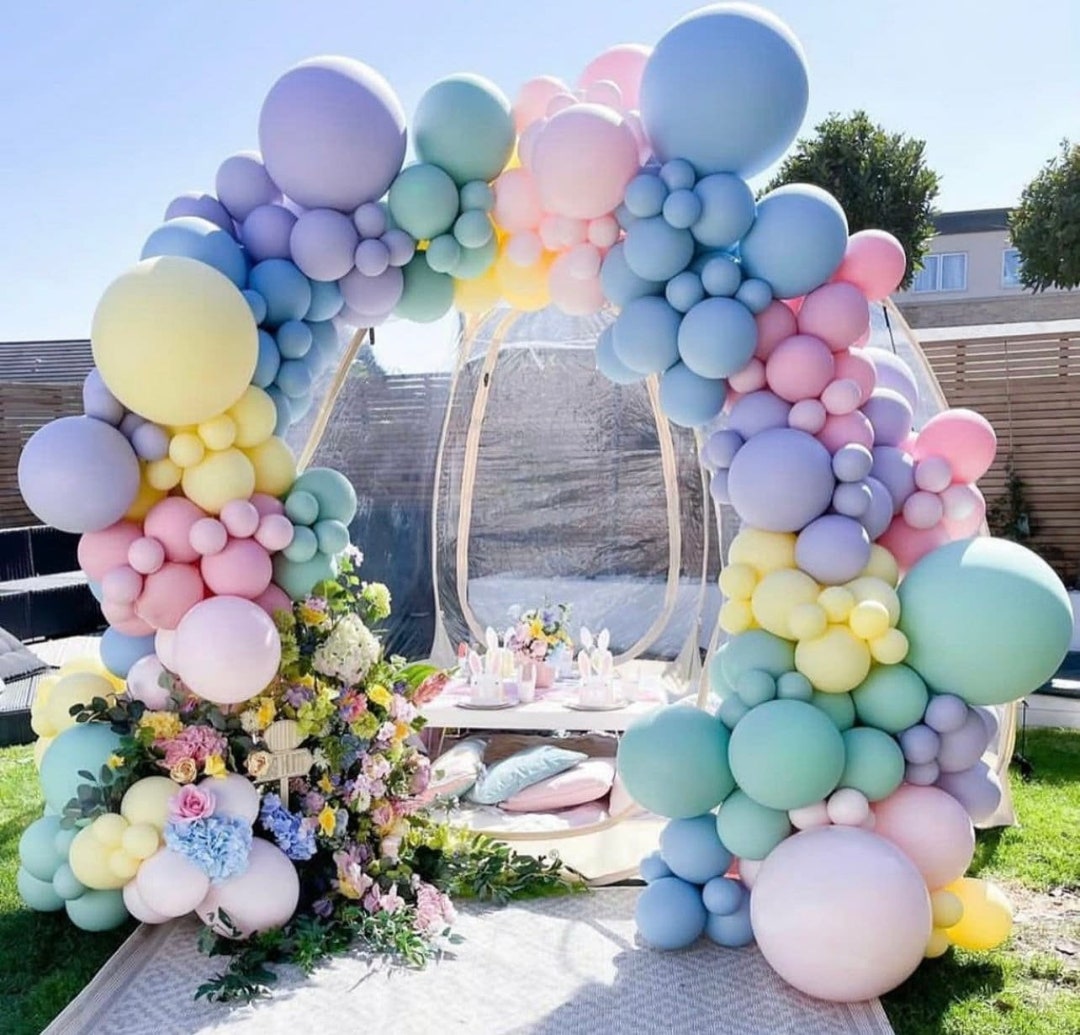 Double Pastel Pink Balloon Arch Blue Purple Mint Green Rainbow Theme ...
