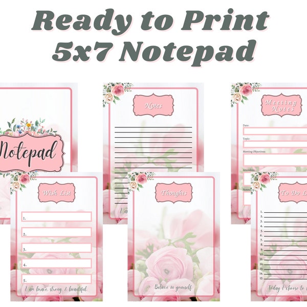 Printable Notepad - Etsy