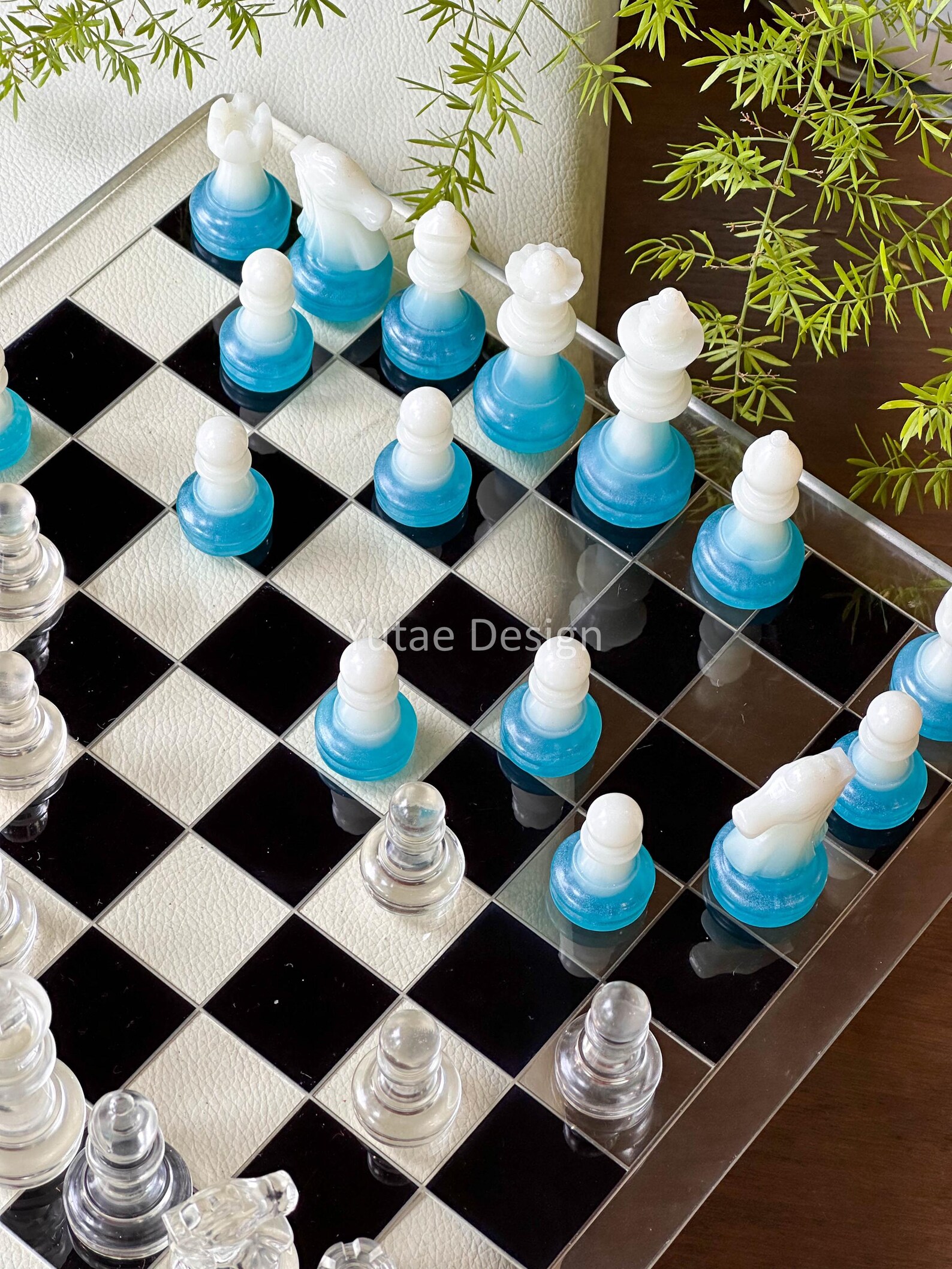Resin Chess Set, Handmade Chess Pieces, Colorful Chess Set, Modern ...