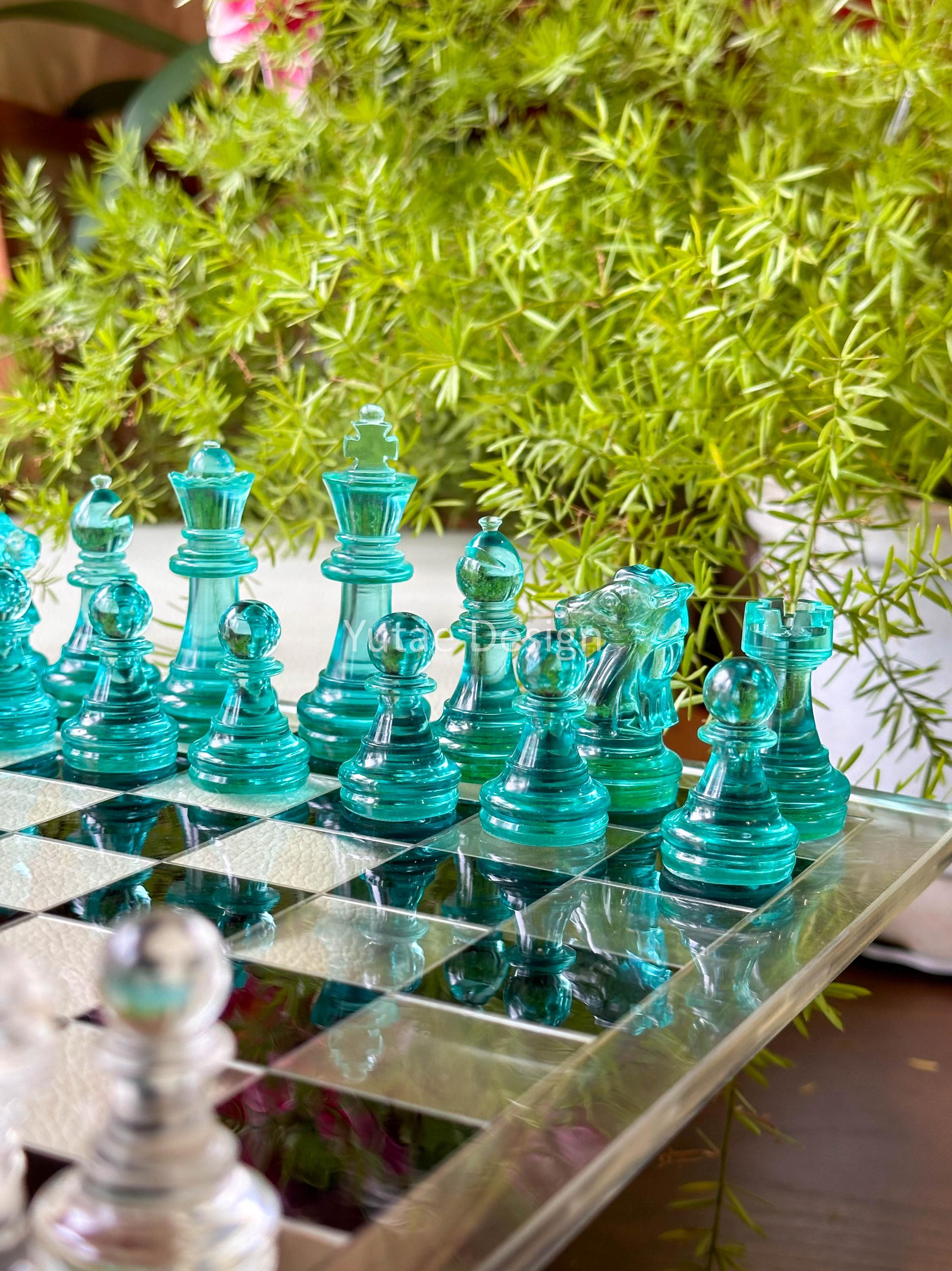 Resin Chess Set, Handmade Chess Pieces, Colorful Chess Set, Modern ...