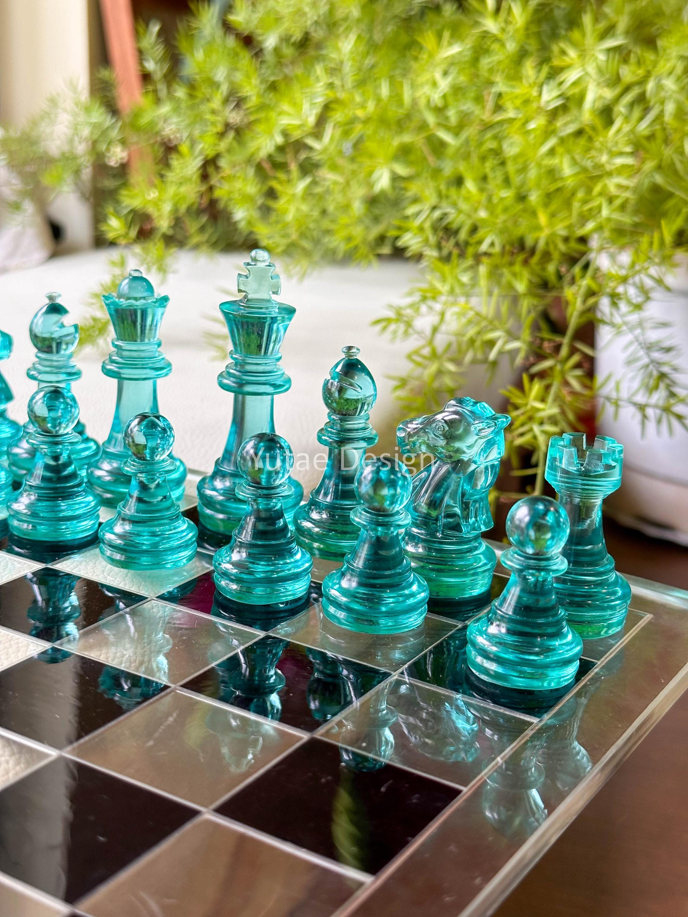 Resin Chess Set, Handmade Chess Pieces, Colorful Chess Set, Modern ...