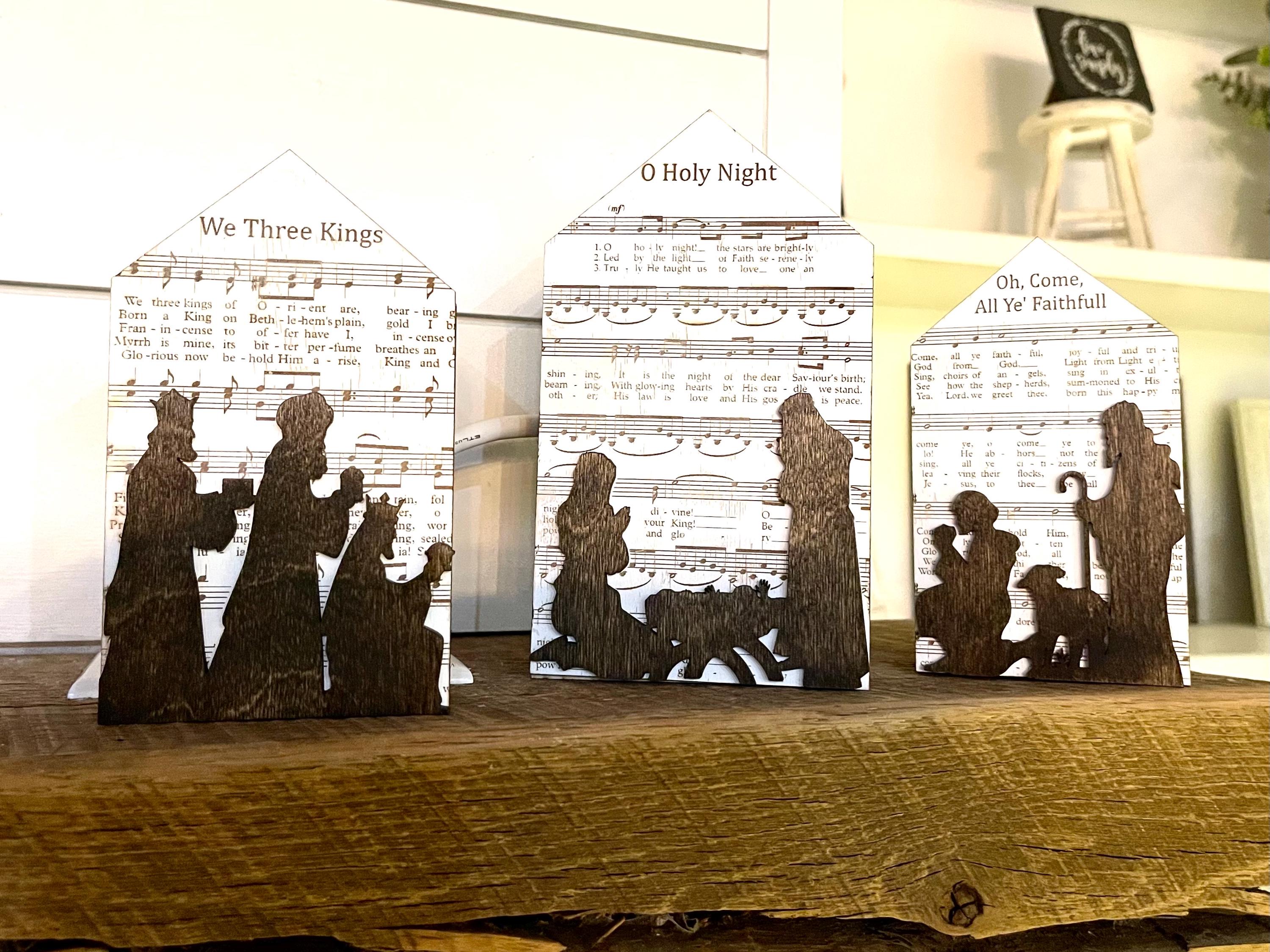 3D Handmade Wooden Nativity Scene Shelf Sitter, Indoor Handmade ...