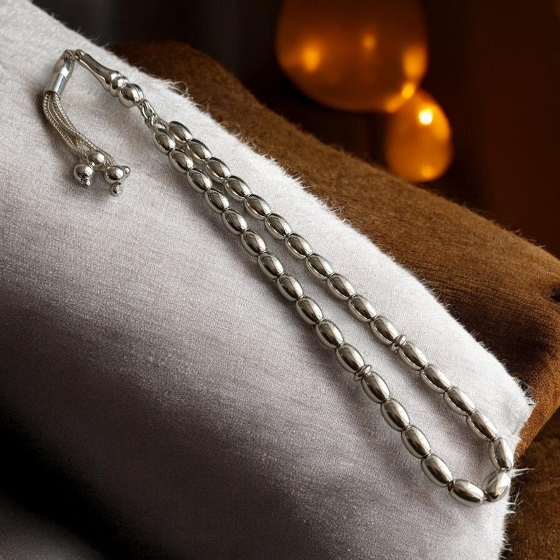 Handmade Sterling Silver Tasbih: 925 Silver Rosary Prayer Beads ...
