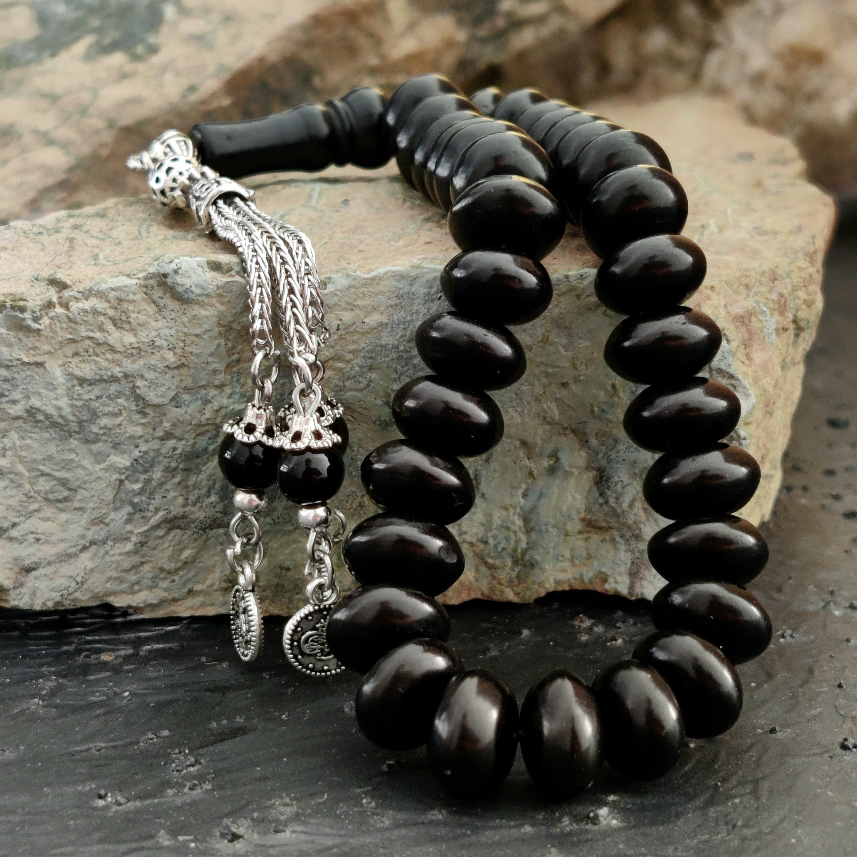 Jet Stone Rosary Black Stone Tasbih Small Subha Muslim - Etsy