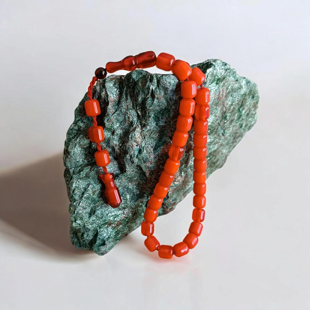 Red Prayer Beads, Tightening Amber, Islamic Rosary, Old Style Misbah ...