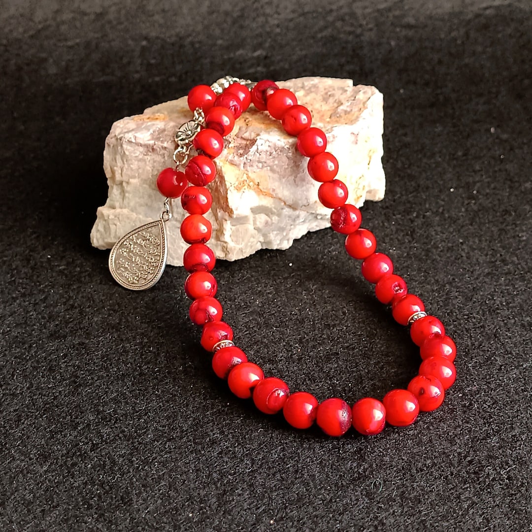 Muslim Gemstone Gift, Islamic Tasbih, Red Rosary, Round Misbaha, 10mm ...
