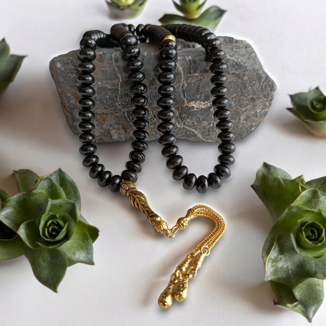 Black Tasbih 99, Jet Stone Rosary, Prayer Beads Gift, Muslim Gift ...