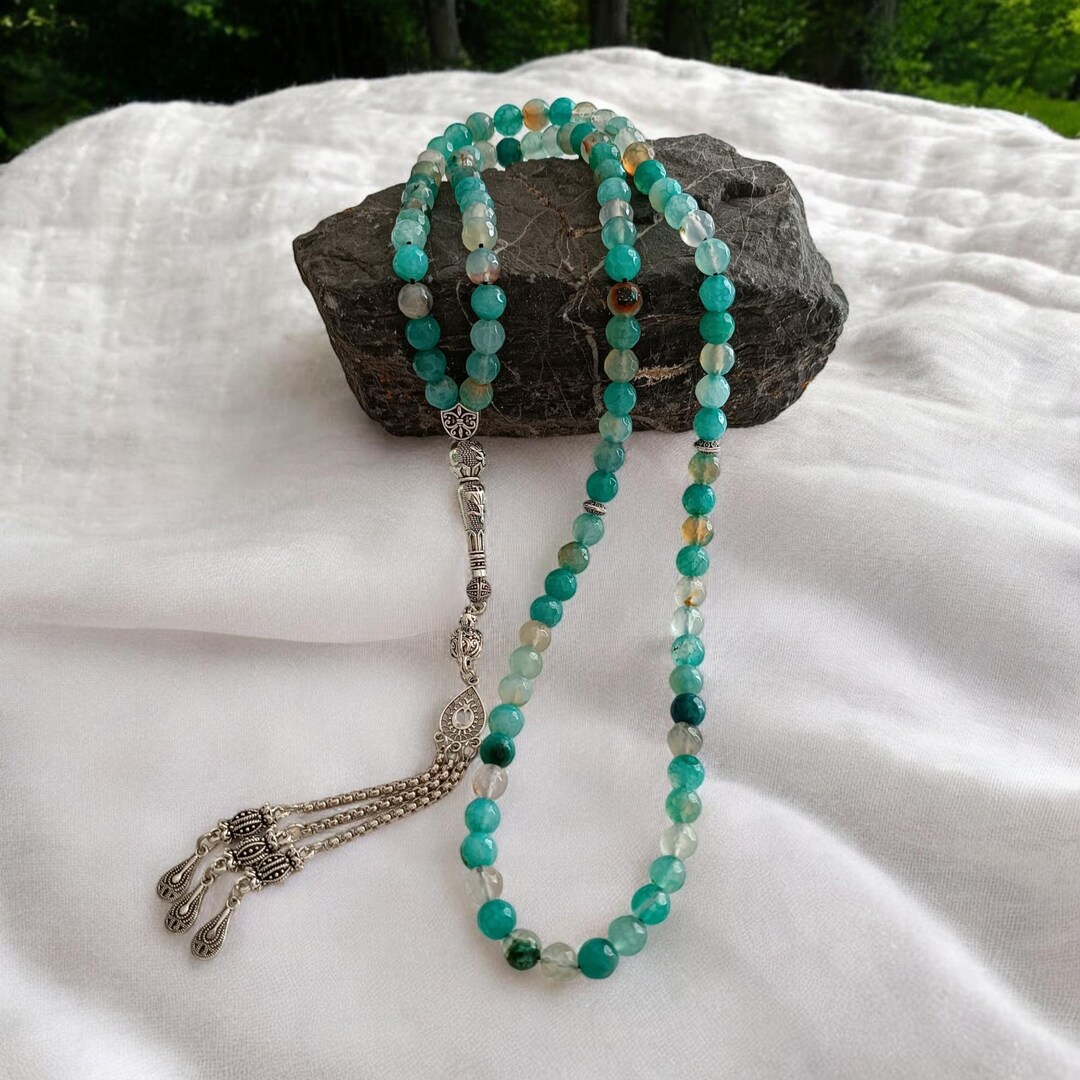 Gemstone Tasbih 99, Agate Misbah, Aqeeq Prayer Beads, Islamic Rosary ...