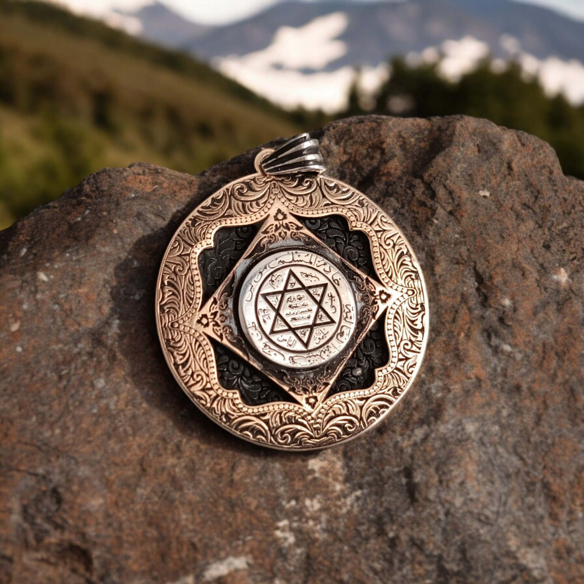 Engraved Seal of Solomon Pendant, Handmade Silver Star of David Locket ...