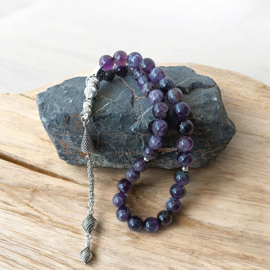 Purple Tasbih, Muslim Prayer Beads, Gemstone Rosary, Tasbih 33, Sibha ...
