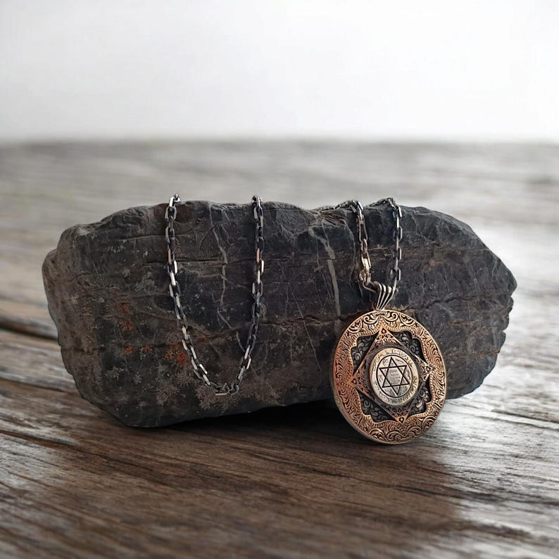 Engraved Seal of Solomon Pendant, Handmade Silver Star of David Locket ...