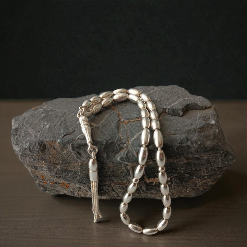 Handmade Sterling Silver Tasbih: 925 Silver Rosary Prayer Beads ...